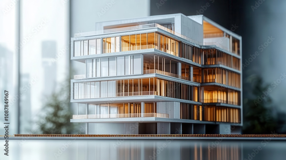 A construction mockup of a modern building, highlighting the framework ...