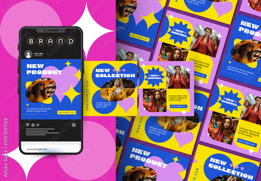 Blue and Yellow Fashion Social Media Template Stock Template | Adobe Stock