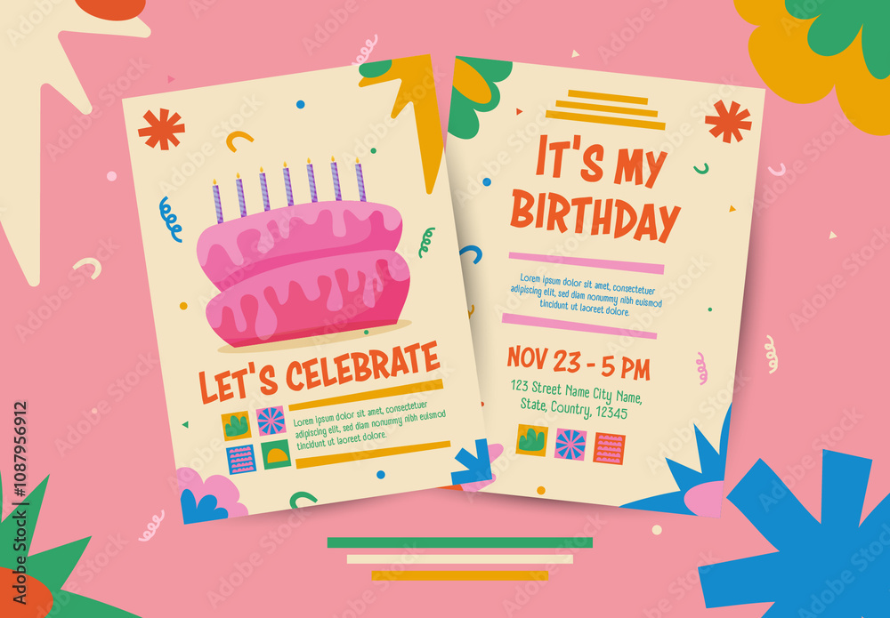 Colorful Playful Birthday Party Card Invitation Template Stock Template ...