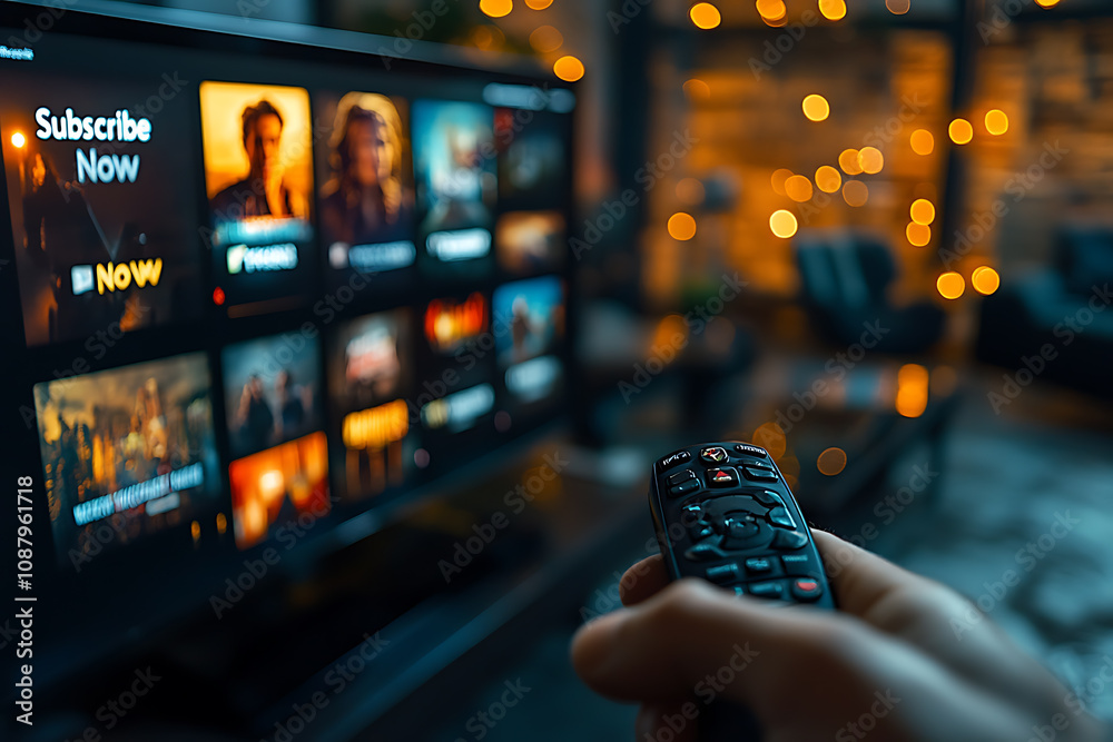 An advertisement for a video streaming service showing a TV screen with ...