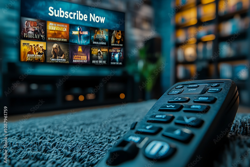 An advertisement for a video streaming service showing a TV screen with ...