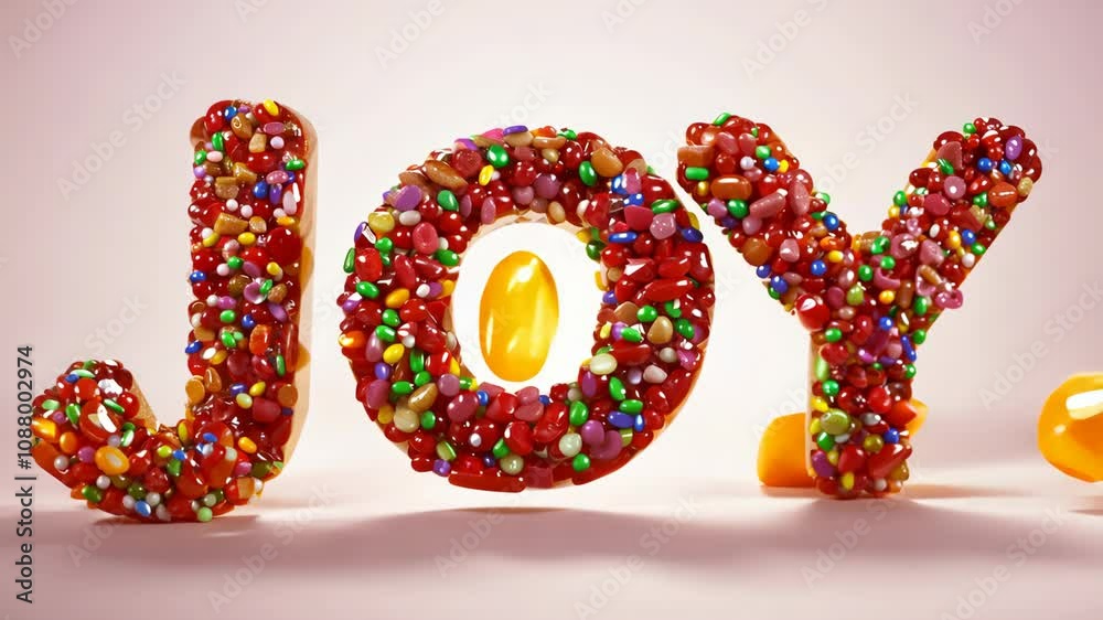 The word "joy" is made out of candy. The letters are made of different ...