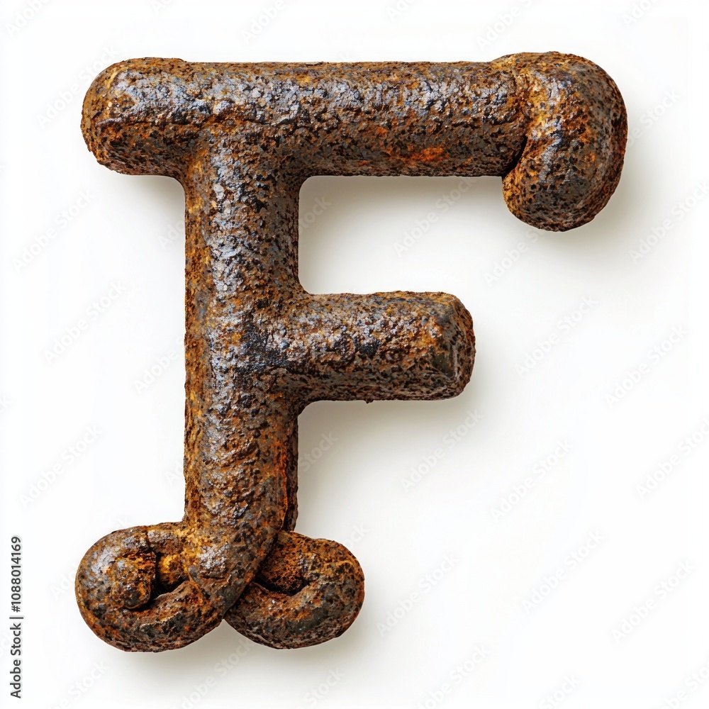 distinct letter F crafted rough chain links prominently displayed white ...