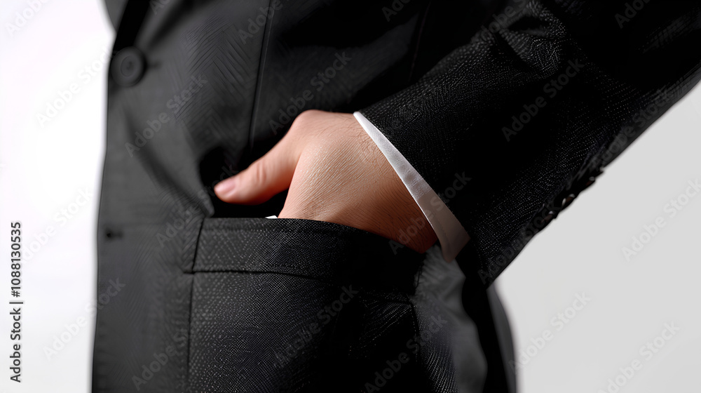 businessman in a suit showing his empty pocket, white background, close ...