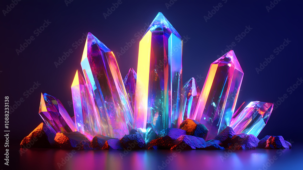 ภาพประกอบสต็อก Luminous crystal texture, with prismatic colors, sharp ...