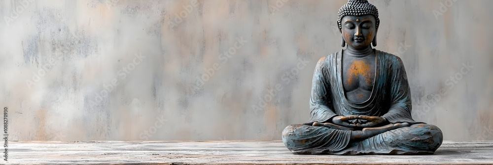 Peaceful Buddha statue in serene meditation pose isolated on a clean ...