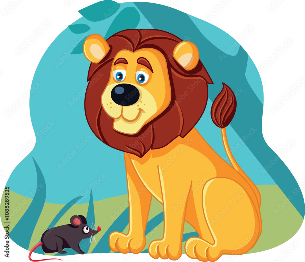Lion and Mouse Fable Vector Cartoon Illustration Design. Famous ...