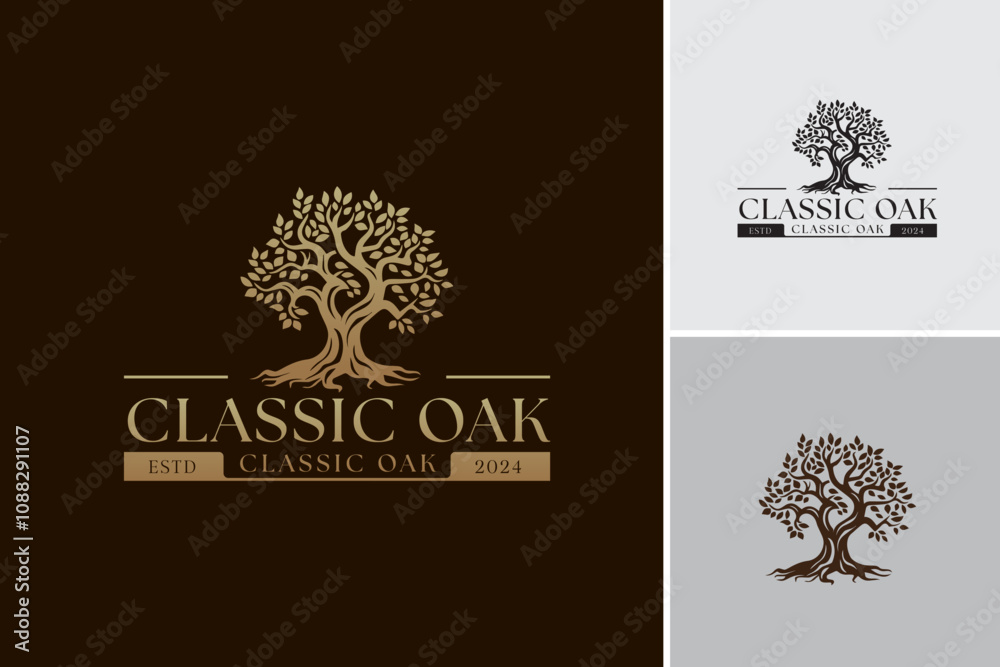 Gold oak tree design with Classic Oak logo design template. perfect for ...