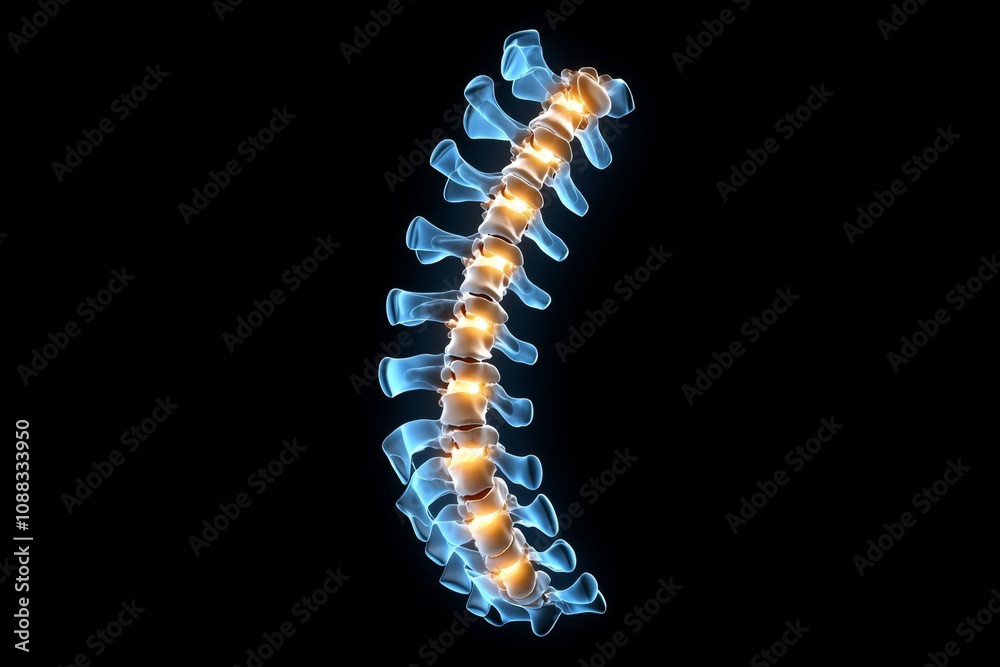 Ultra-realistic X-ray image of a spine in high contrast, capturing ...