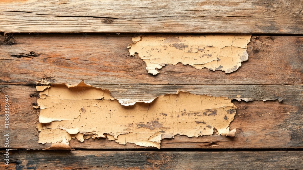 Damaged wooden board with peeling and chipped surfaces, showcasing ...