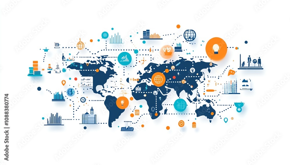 Vector art of global value chains linking manufacturers, suppliers, and ...