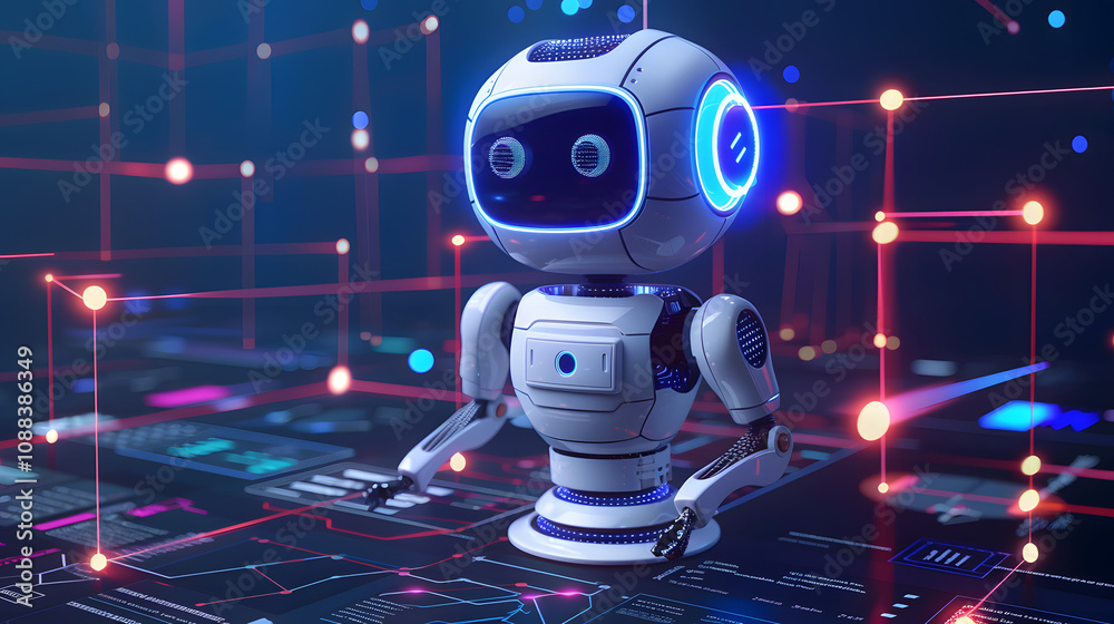 Robotics or ai artificial intelligence connecting interaction with human.Chat bot software ...