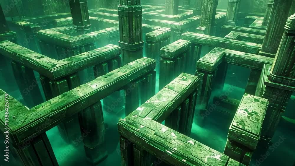 A stunning 3D depiction of a labyrinthine maze with elaborate pathways ...