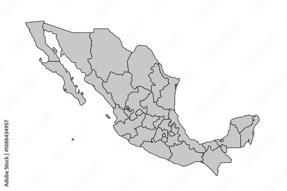 Map of Mexico Grayscale,isolated on white background for website ...