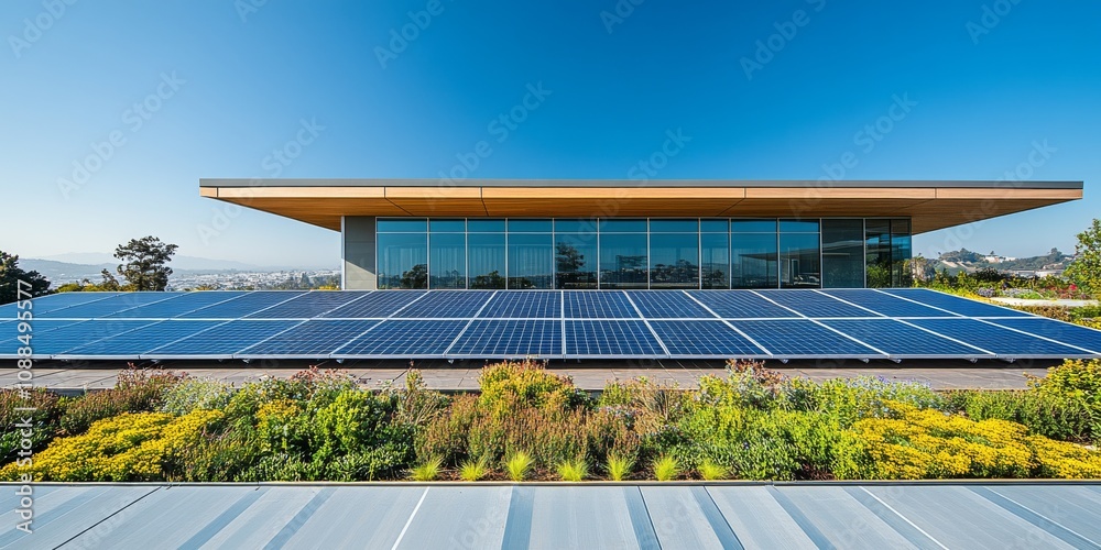 Photovoltaic solar panels are installed on the roof of a building ...
