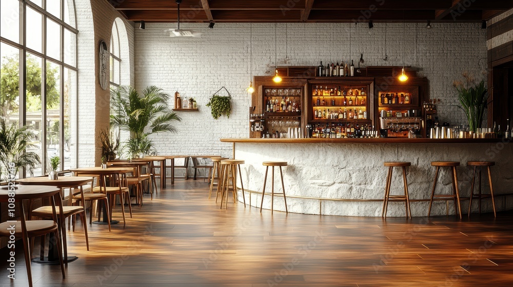 Elegant Cafe Interior: A modern cafe with a vintage charm, featuring ...
