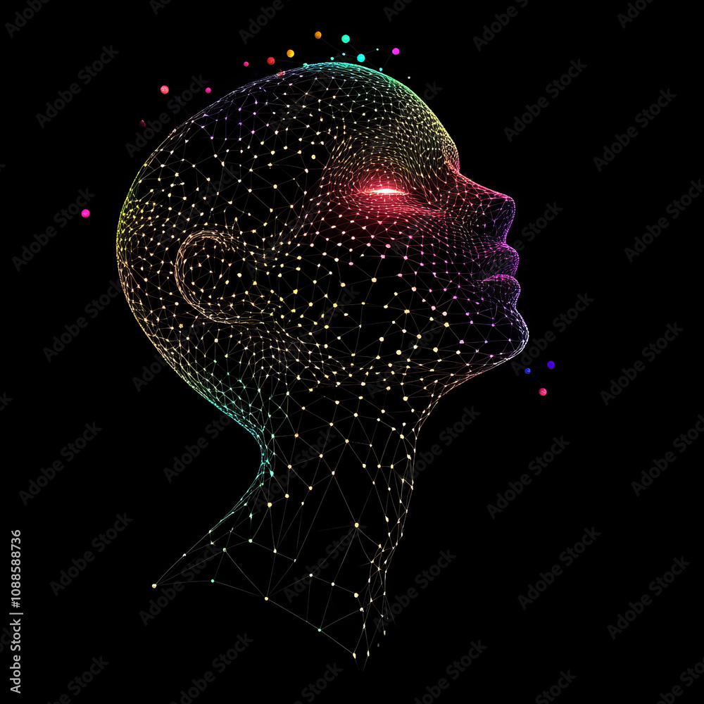 A bright mesh icon of an alien scalp with a glow effect, created using ...