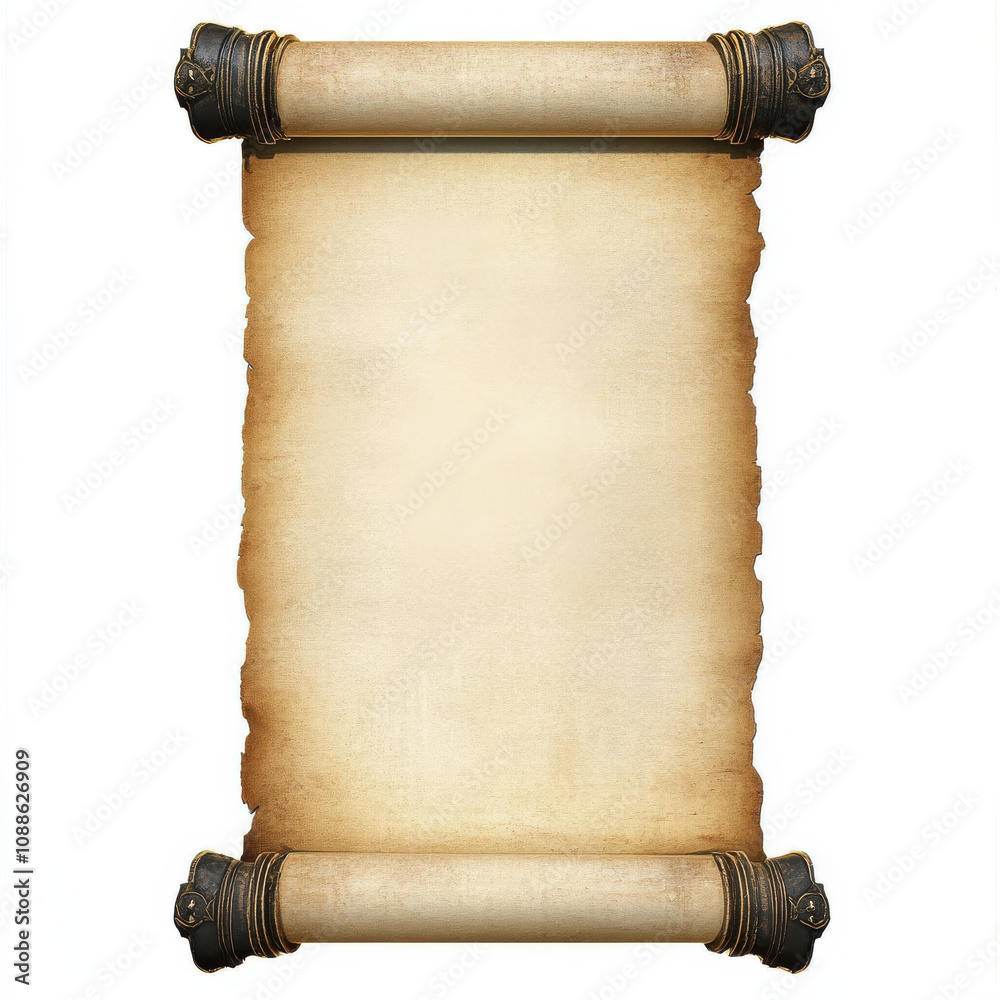 vintage parchment scroll with ornate ends, perfect for invitations or ...