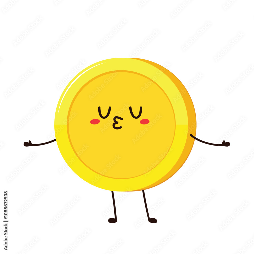 Gold coin in different poses. Money coin character. Funny vector ...