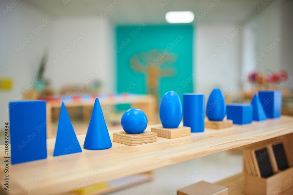 Poster Montessori geometric solids in a preschool classroom – Wall Art ...