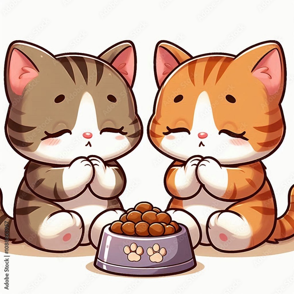 AI generated illustration cartoon of happy kittens cats praying in ...