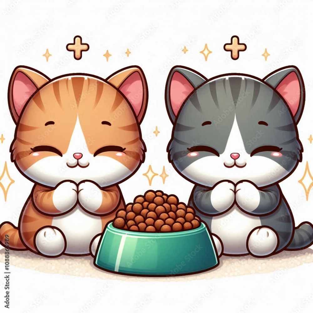 AI generated illustration cartoon of happy kittens cats praying in ...