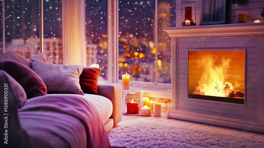 Animated virtual backgrounds, cozy lofi living room with fireplace with ...