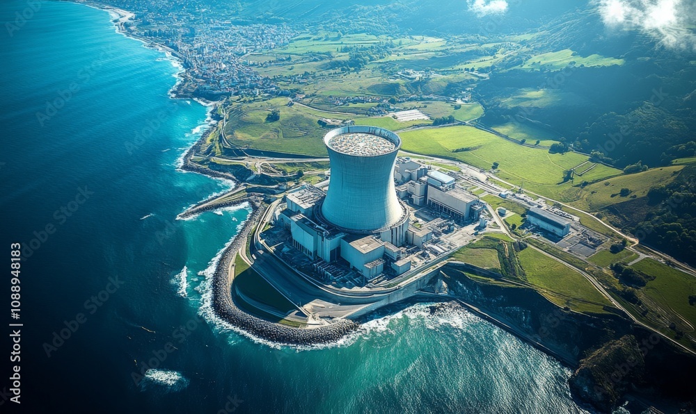 A detailed aerial view of the EPR reactor and nuclear power plant in ...