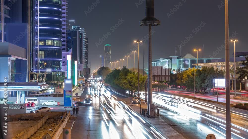 Aerial timelapse view of busy highway traffic on King Fahd Road with ...