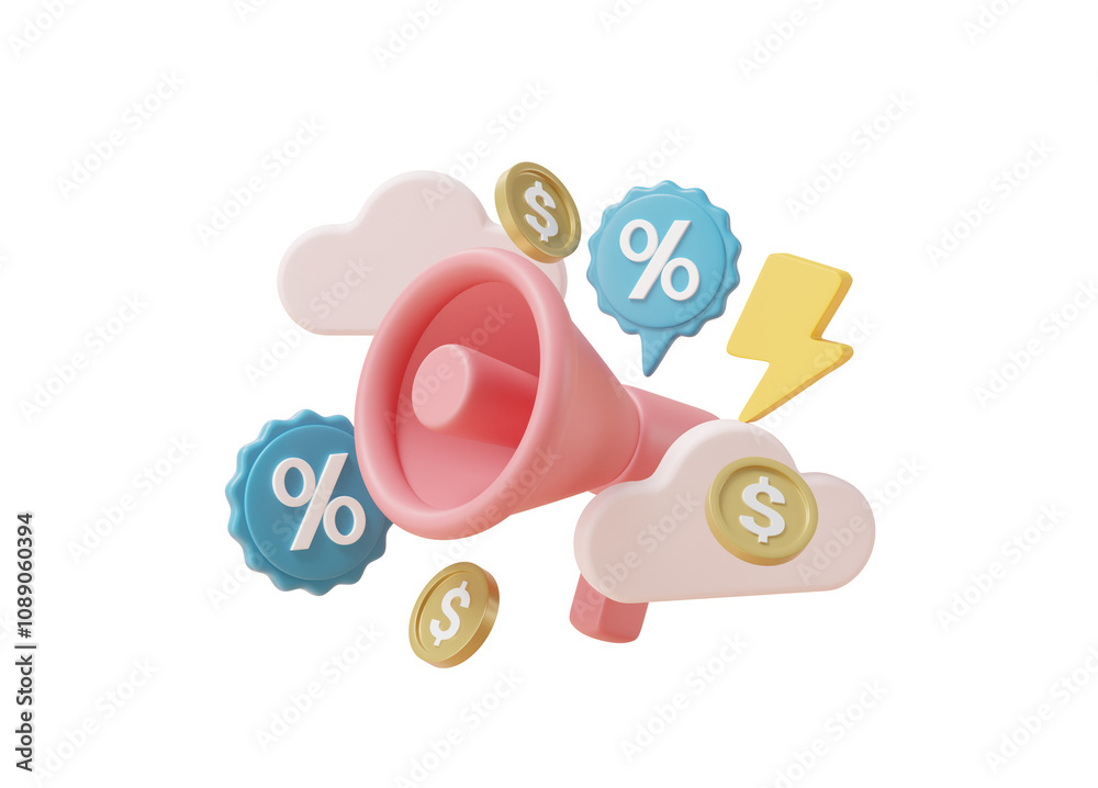 3D rendered illustration of promotional concept icon. with a pink ...
