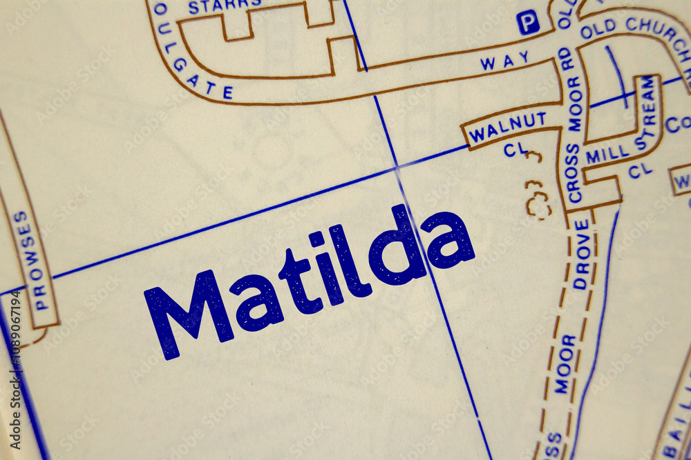 Photo & Art Print Matilda traditional girl name in a sample atlas map ...