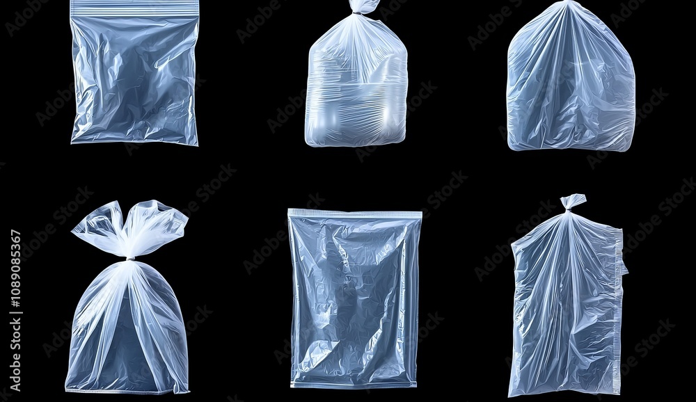 Plastic wraps are ripped on a transparent background. Modern ...