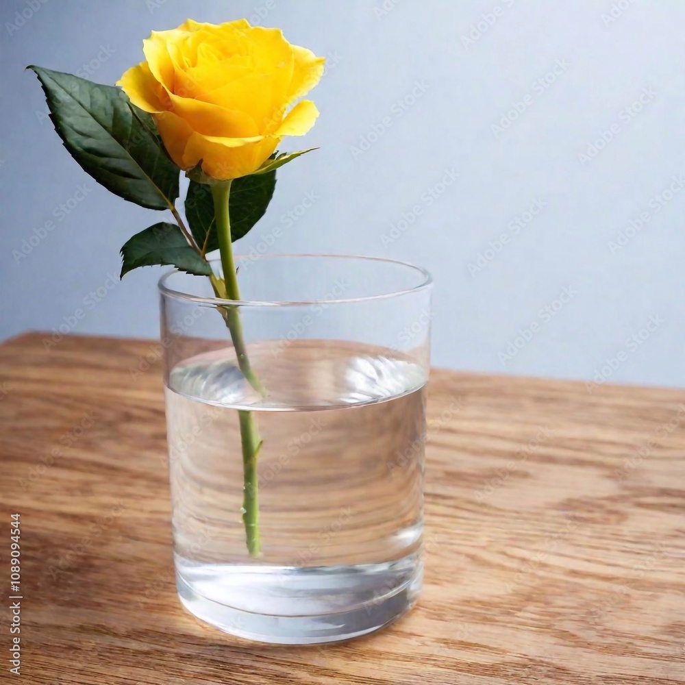Single Yellow Rose in a Clear Vase: A bright yellow rose standing tall ...