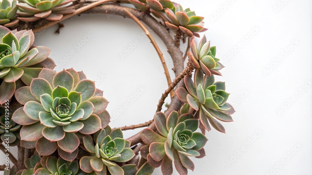 Curved botanical illustration of a circular succulent plant with soft ...