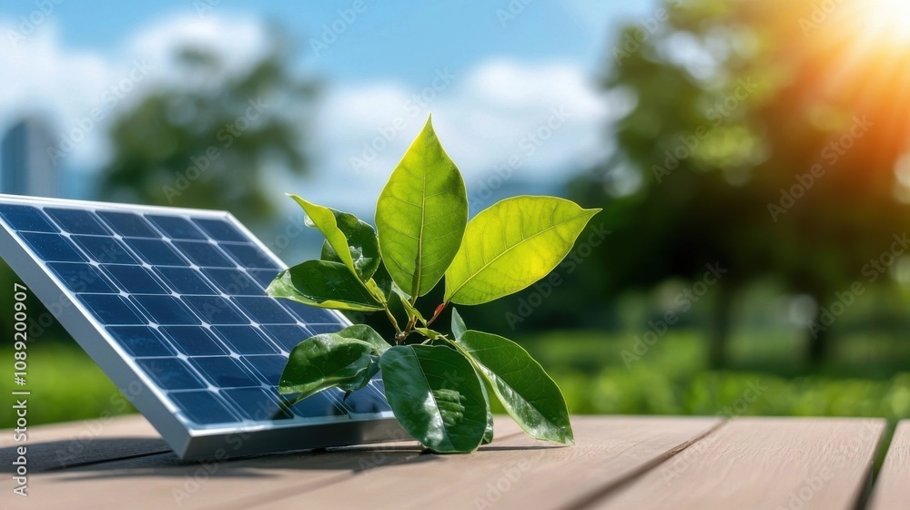 Sustainable solar energy panel nestled amidst vibrant greenery ...