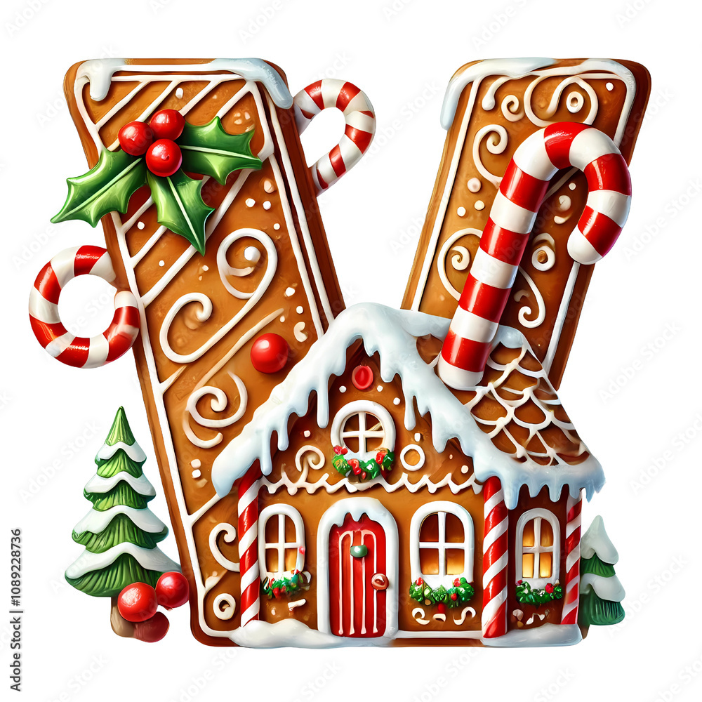 ภาพประกอบสต็อก Christmas Gingerbread House Letter V PNG – Festive ...