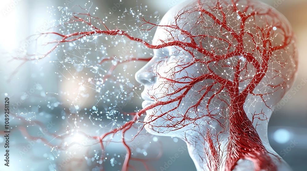 Abstract visualization of red human veins and blood vessels web ...