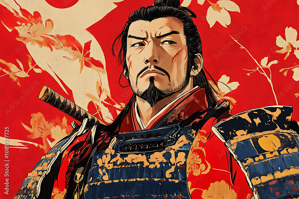 The illustration depicts Oda Nobunaga, the legendary 16th-century ...