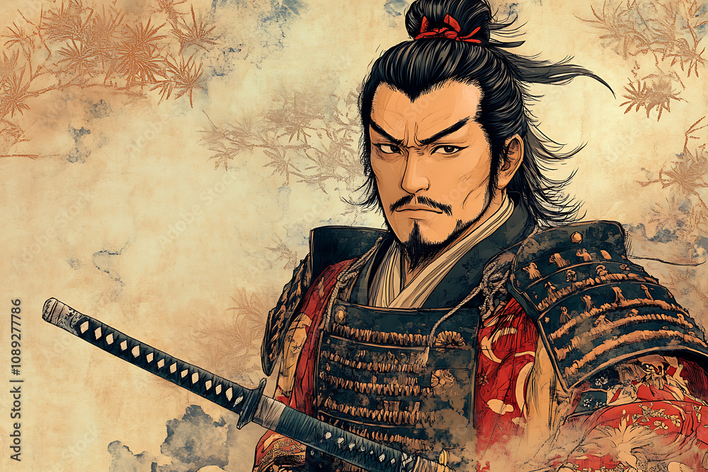The illustration depicts Oda Nobunaga, the legendary 16th-century ...
