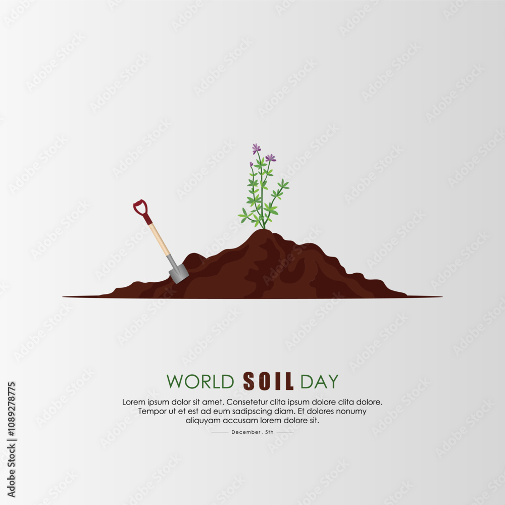 World Soil Day, with illustrations of soil, plants, and spades ...