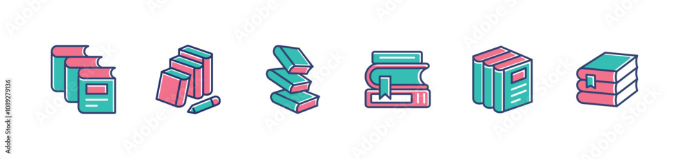 book stack icon set education pile of books signs vector school library ...