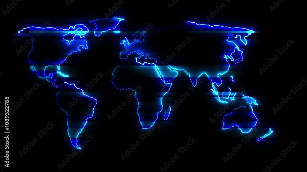 Neon glowing earth icon animation with digital news background. Neon ...