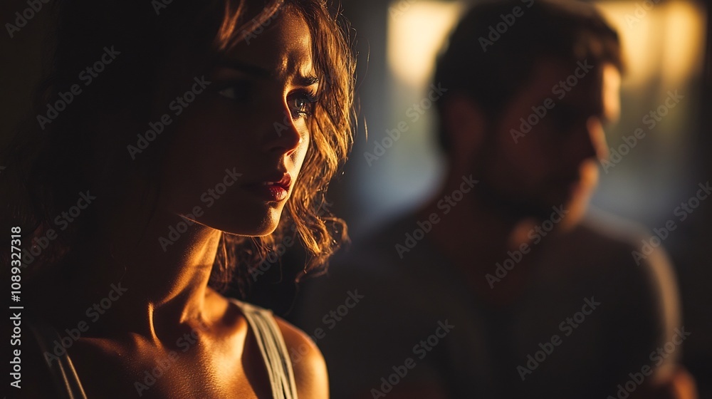 Dramatic documentary photograph capturing a tense emotional domestic ...