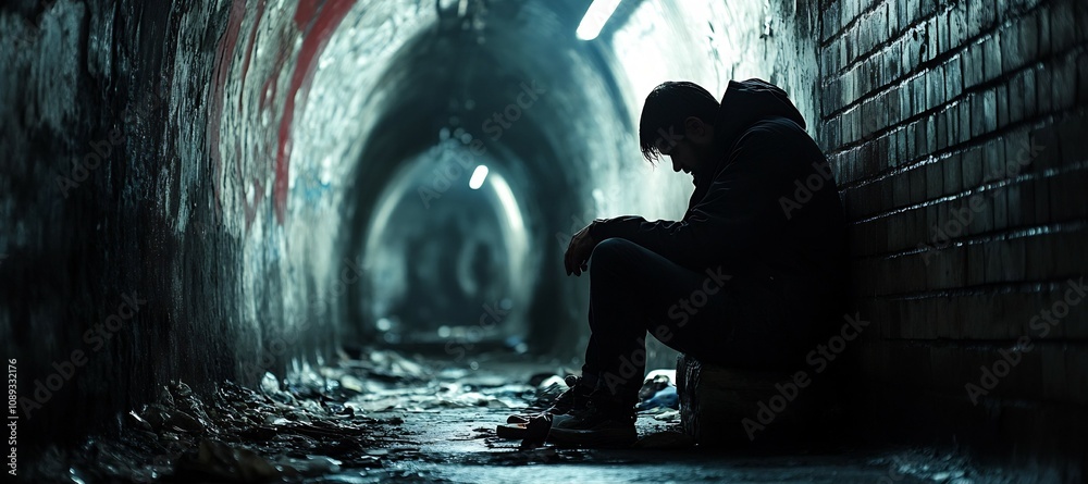 A documentary style photograph capturing the stark reality of ...