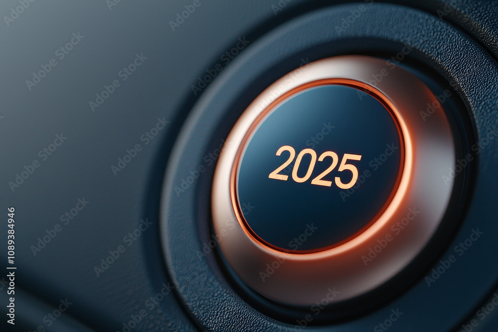 Futuristic start button in vehicle interior, glowing with modern design ...