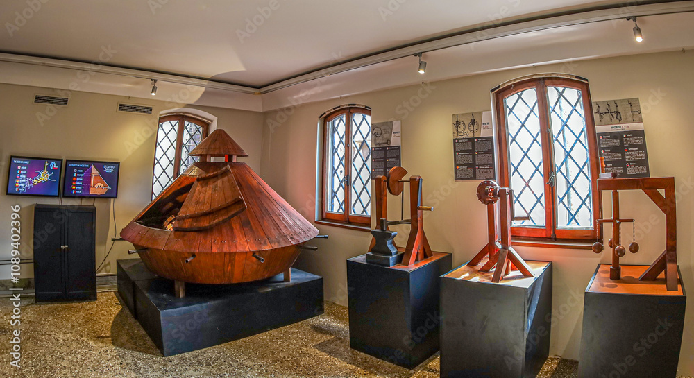 Inside of the Leonardo da Vinci Museum. A collection of machines built ...