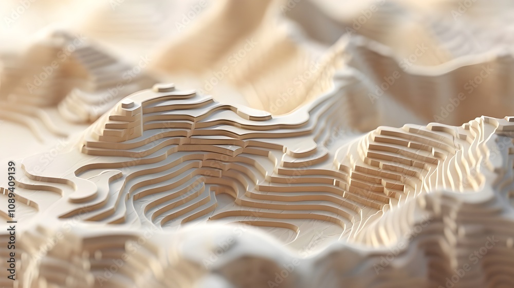 Realistic 3D topographic relief with contour models and abstract ...