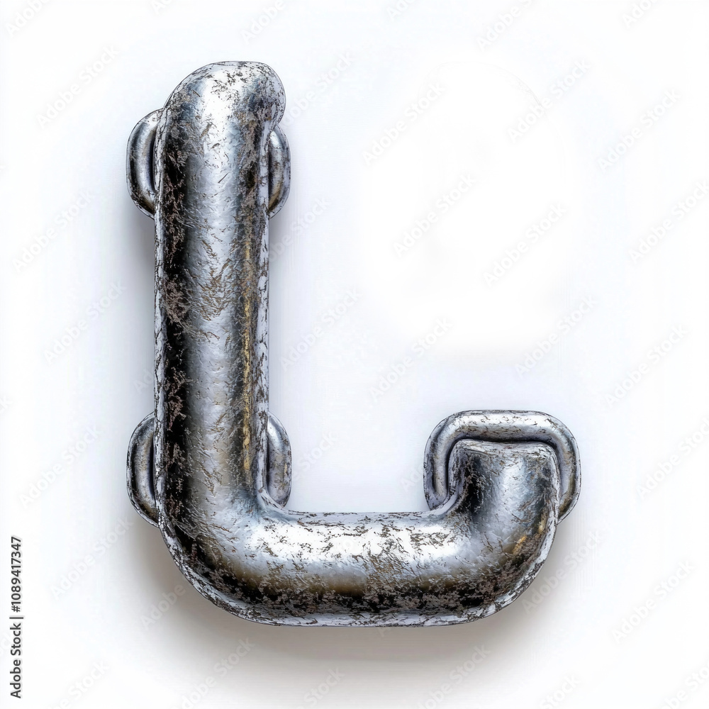 distinct letter L crafted form chain featuring rough textured links ...