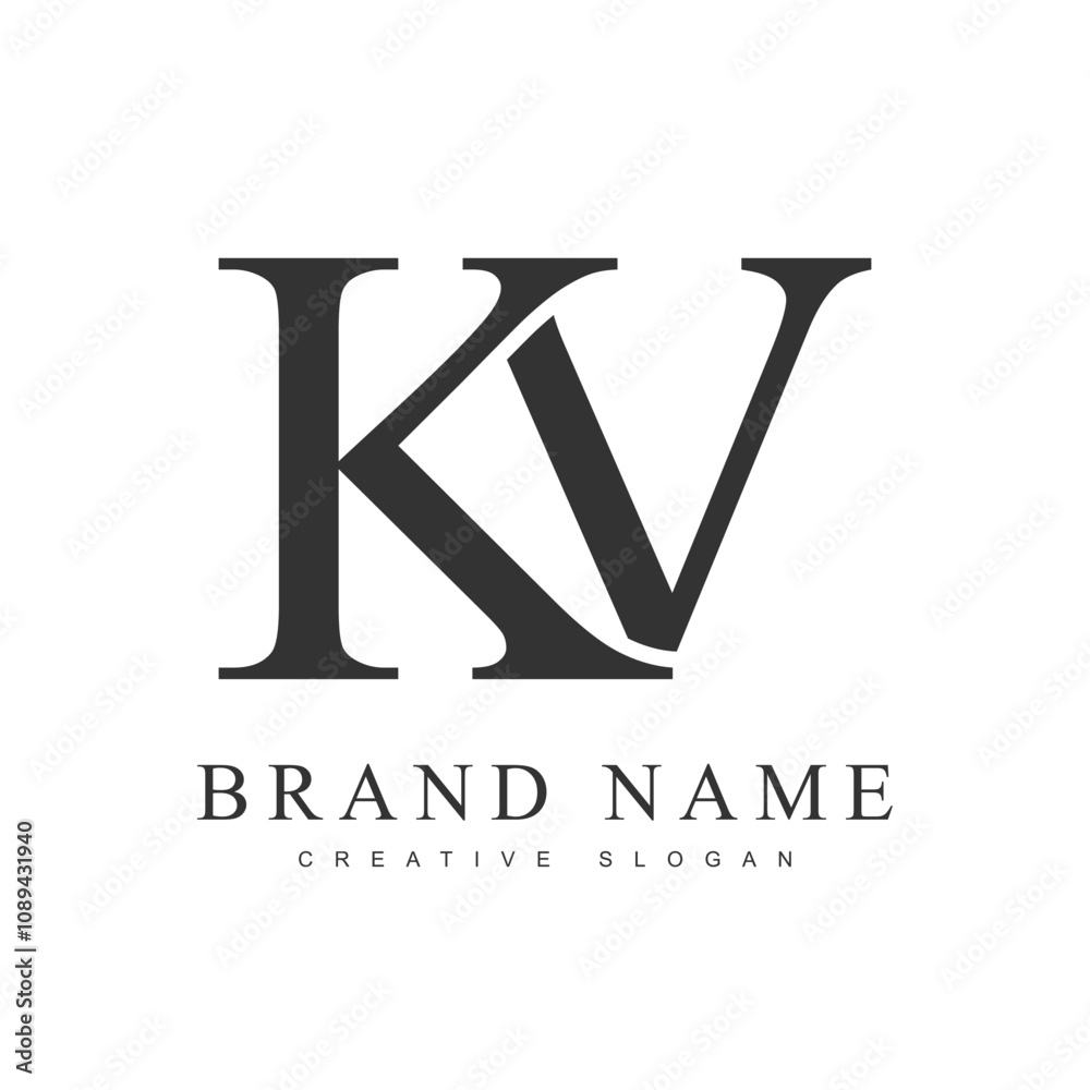 KV trendy logotype template. Initial letter k and v classic font style ...