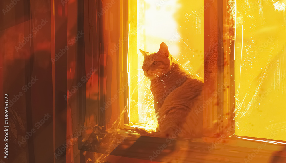 cat suffering at summer from heat wave with extreme hot weather and ...